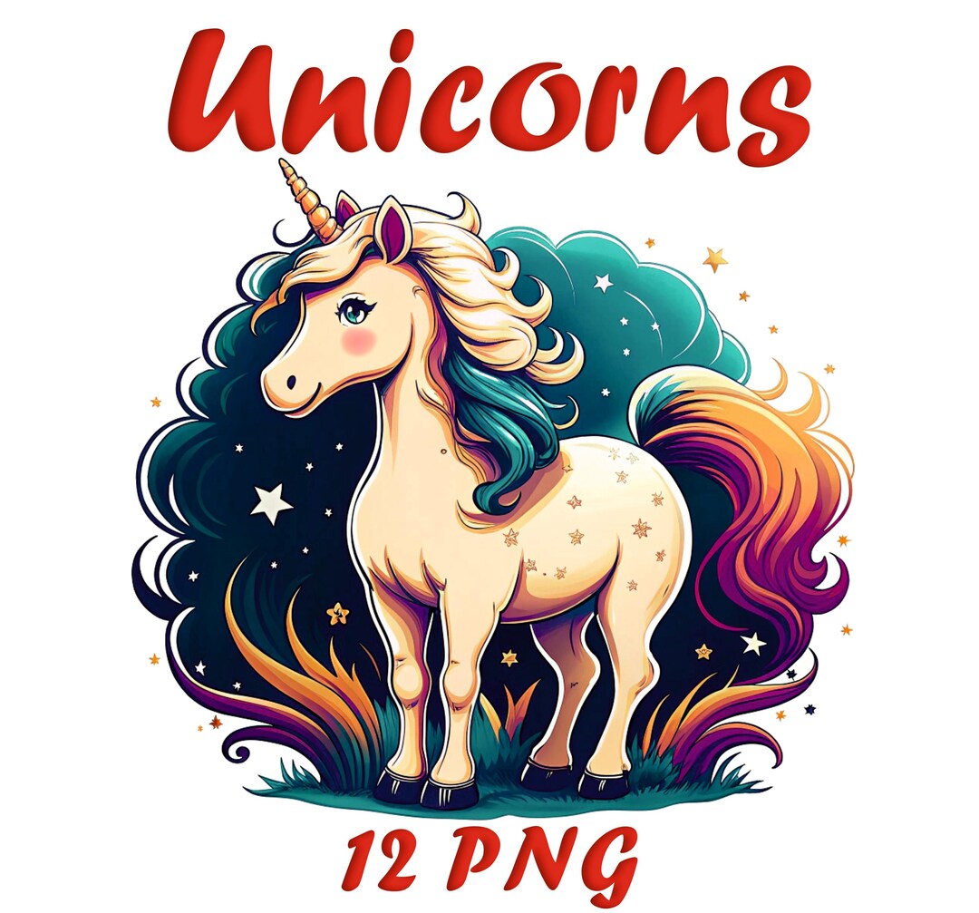 Rainbow Unicorn Clip Art – 12 PNG Watercolor Files | Cute Fantasy ...