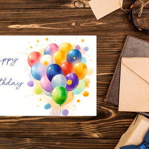 Printable Balloon Birthday Card: Colorful Watercolor Design (PDF) - Etsy