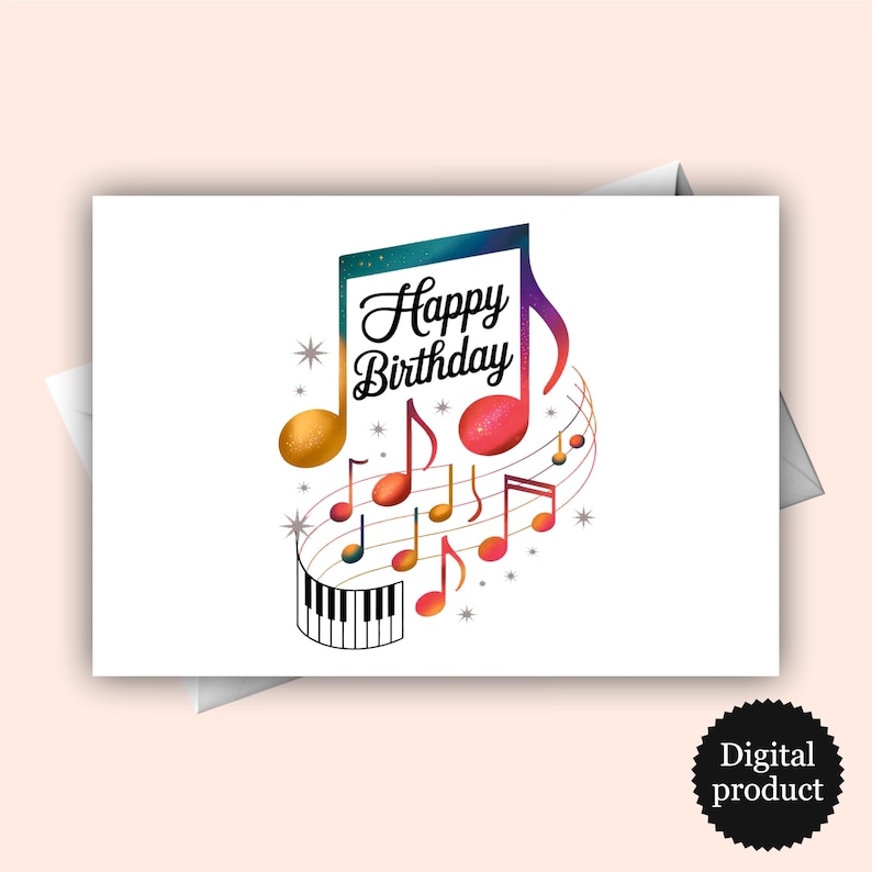 Musical Happy Birthday Card (digital Download) Music Notes - Etsy