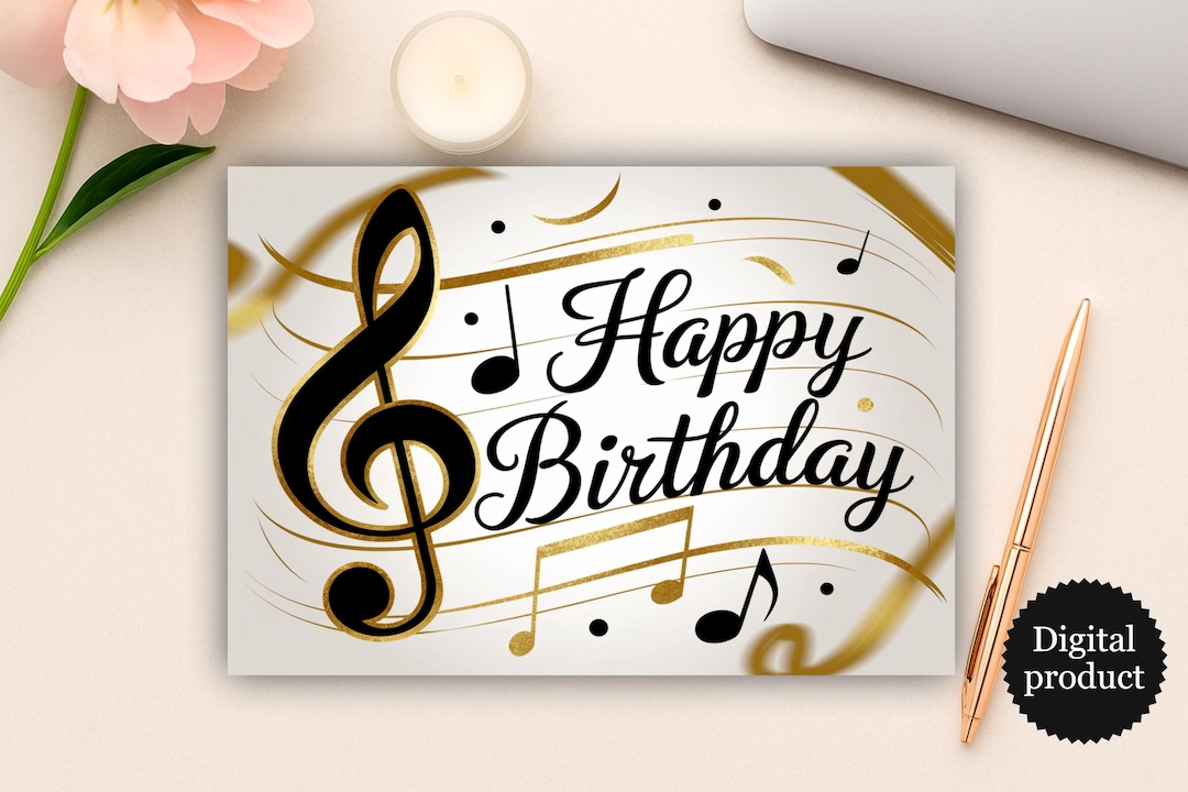 Birthday Card for Musician Printable – Music Notes Design – Instant ...