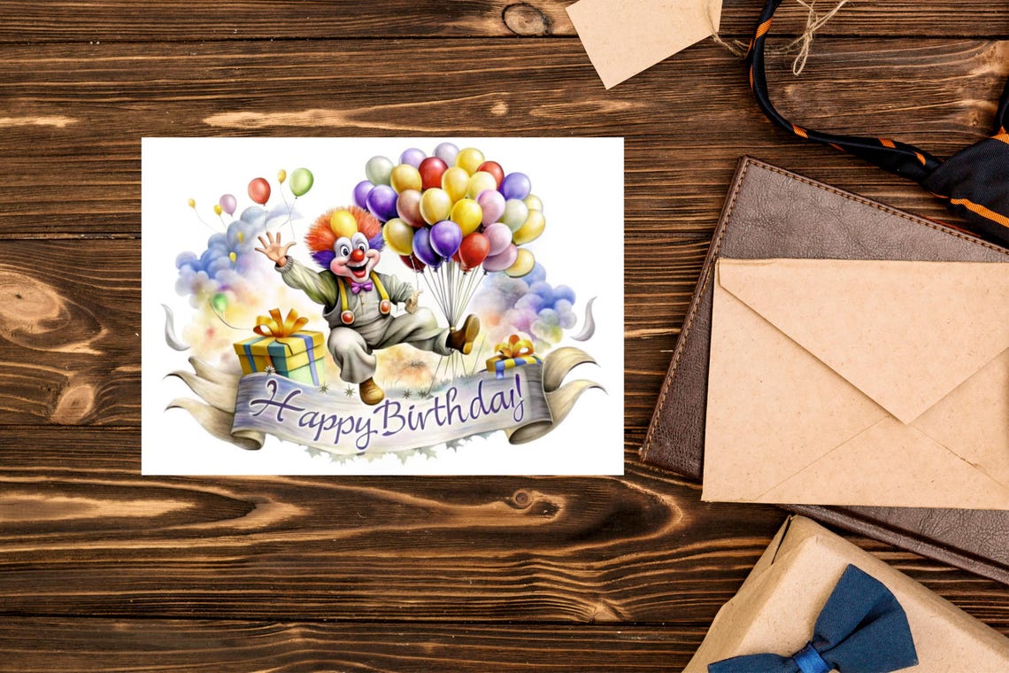 Fun Clown With Balloons Birthday Card/digital Download/printable ...