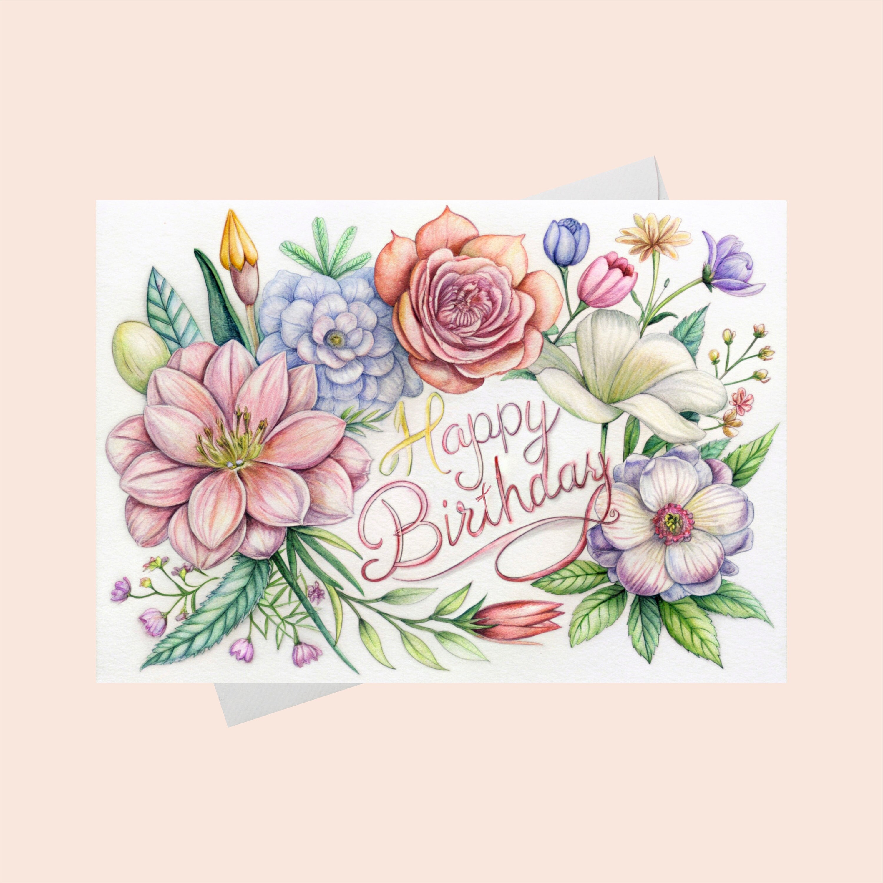 Happy Birthday Card Floral Greetings/floral Card/printable Birthday ...