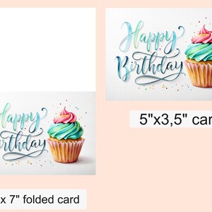 Birthday Cupcake Happy Birthday Card/digital Download/colorful Cupcake ...