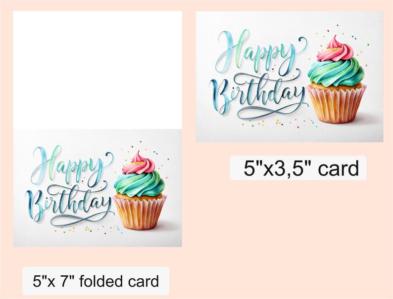 Birthday Cupcake Happy Birthday Card/digital Download/colorful Cupcake ...