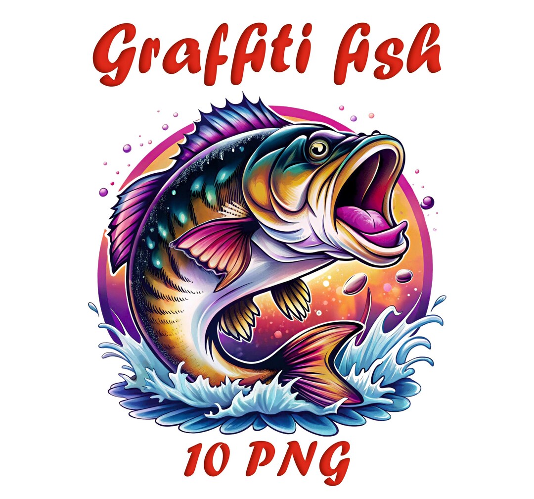 Graffiti Fish Watercolor Clipart - 10 PNG | Urban Street Art Style ...