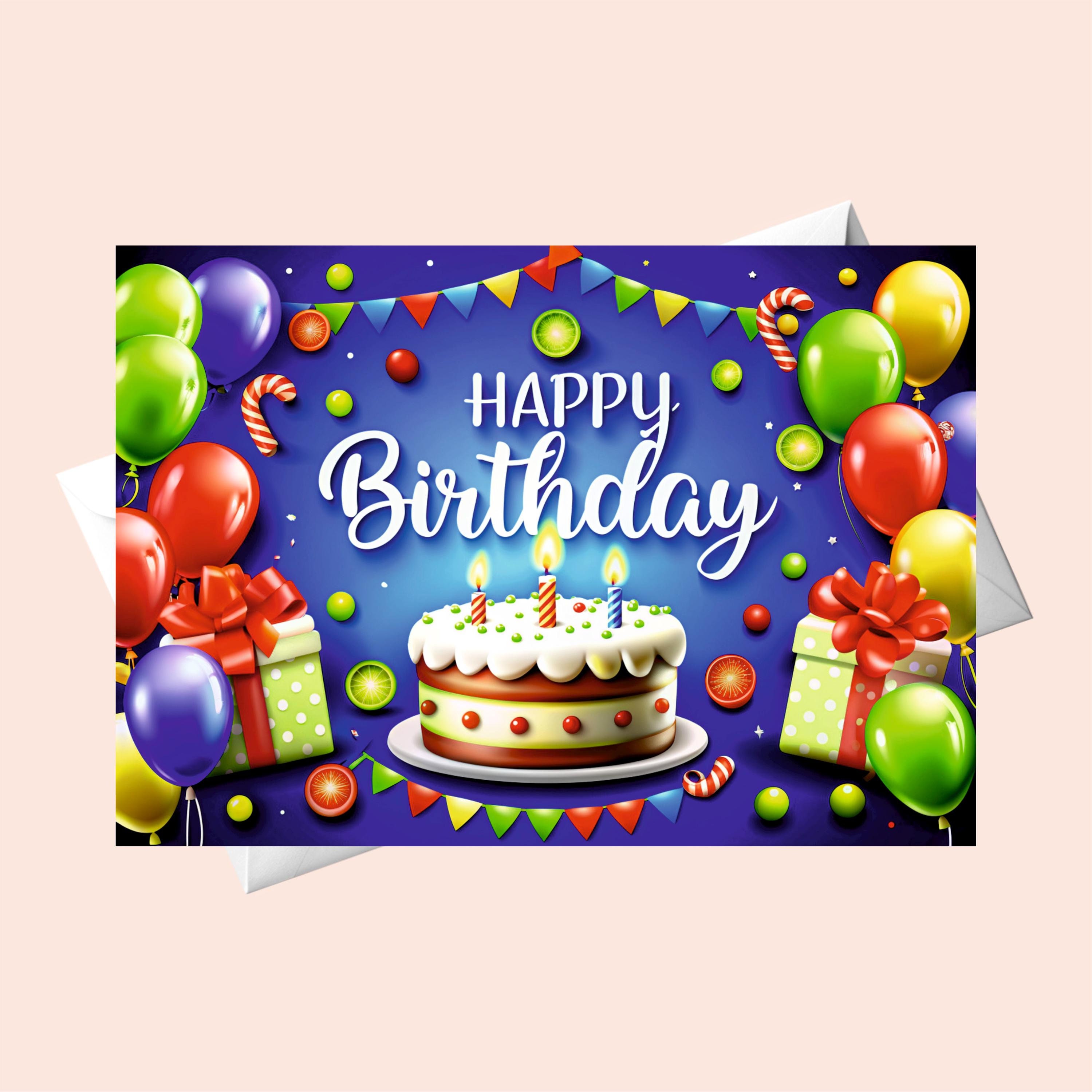 Cake & Balloons Birthday Card: Printable Greeting (PDF) - Etsy