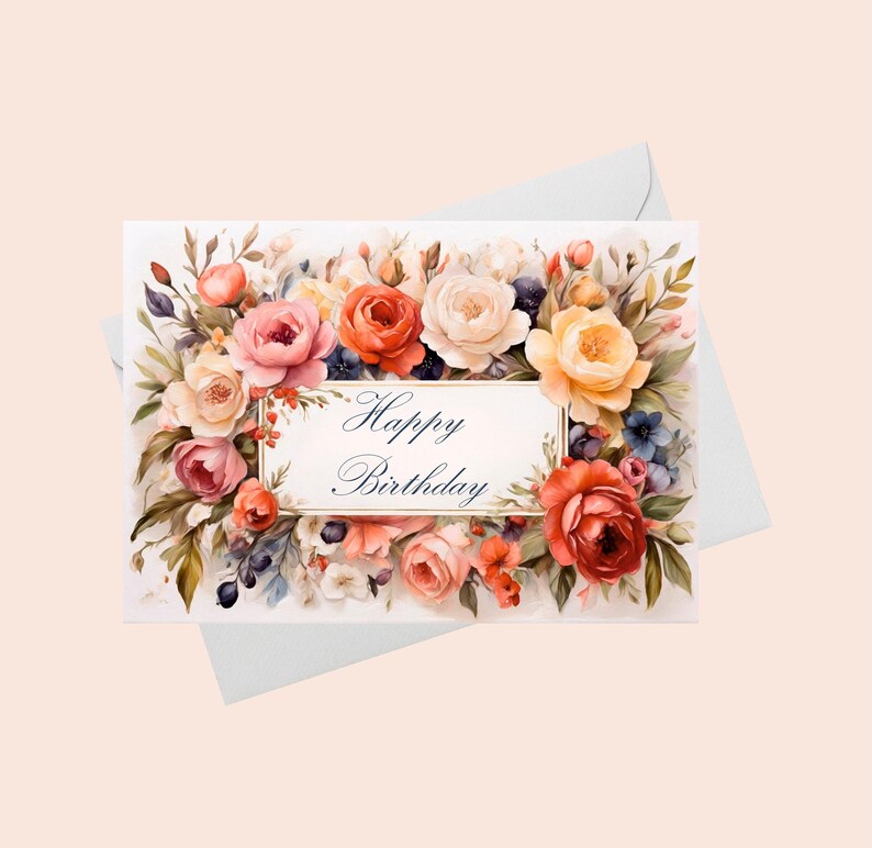 Floral Happy Birthday Card: Printable Flower Greeting (digital Download) - Etsy