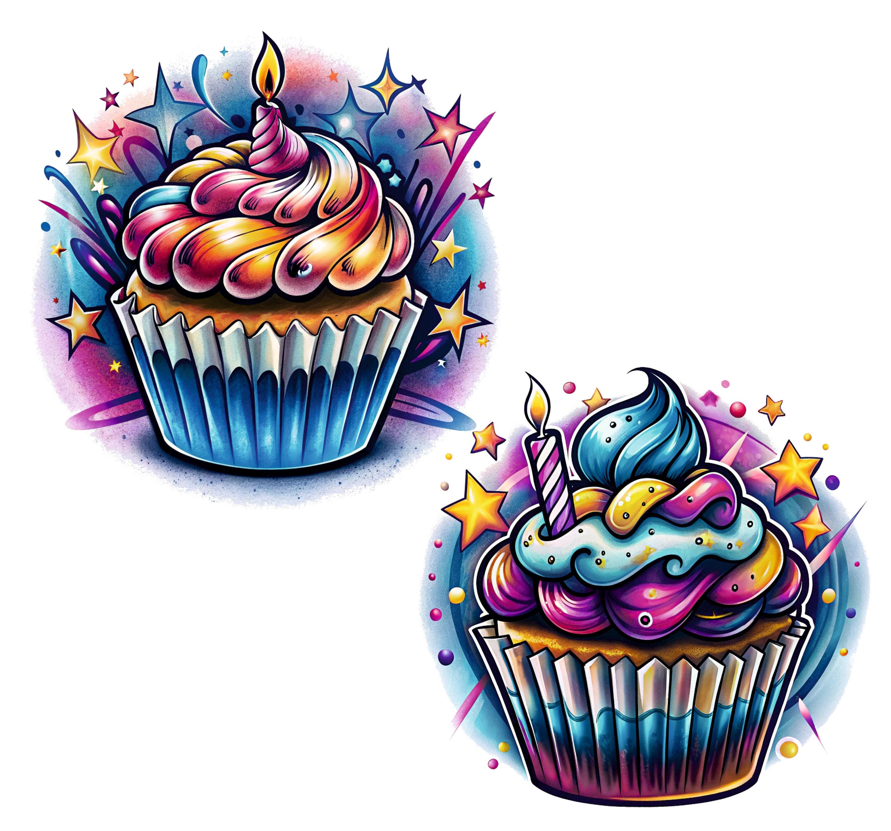 Graffiti Cupcake Watercolor Clipart - 12 PNG | Colorful Urban Street ...