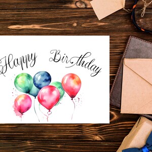 Birthday Card/printable Watercolor Balloons Birthday Card/digital ...