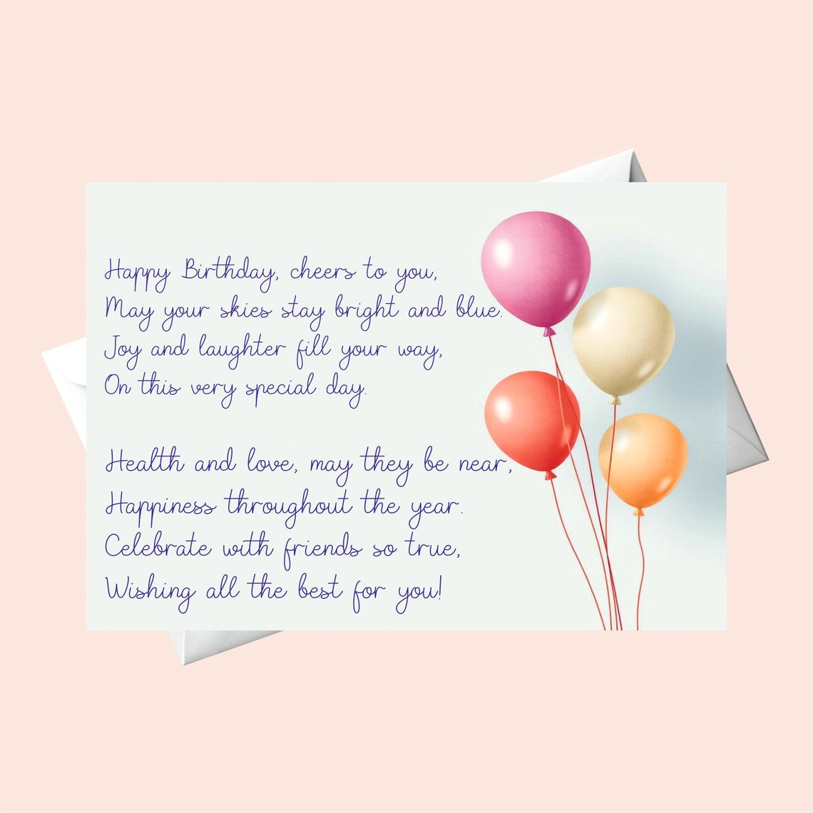 Balloons Happy Birthday Card With Verses (PDF) - Etsy