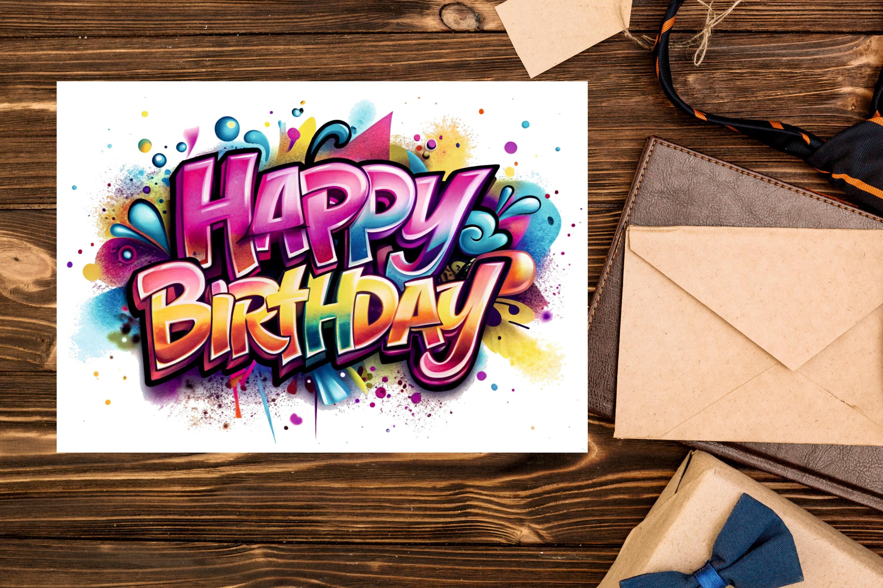 Graffiti Happy Birthday Digital Card – Urban Style Printable Greeting ...