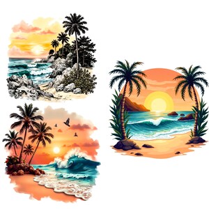 Ocean Beach Watercolor Clip Art 23 PNG | Coastal Summer Digital Art for ...