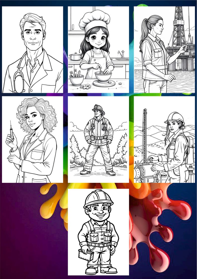 Professions Coloring Book 25 Pieces/coloring Pages for Adults and ...