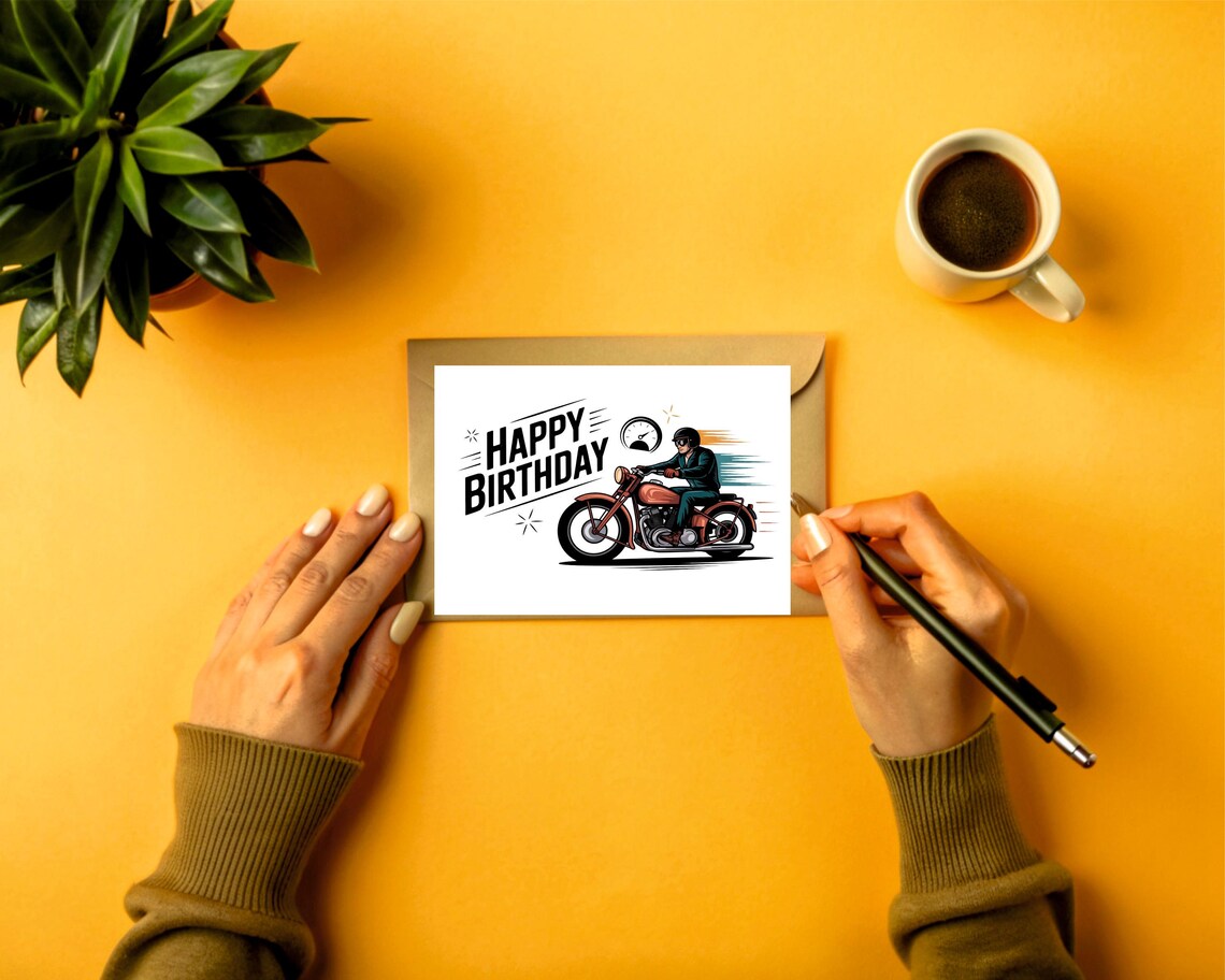 Motorcycle Rider Birthday Card | Digital Download | Biker Happy ...