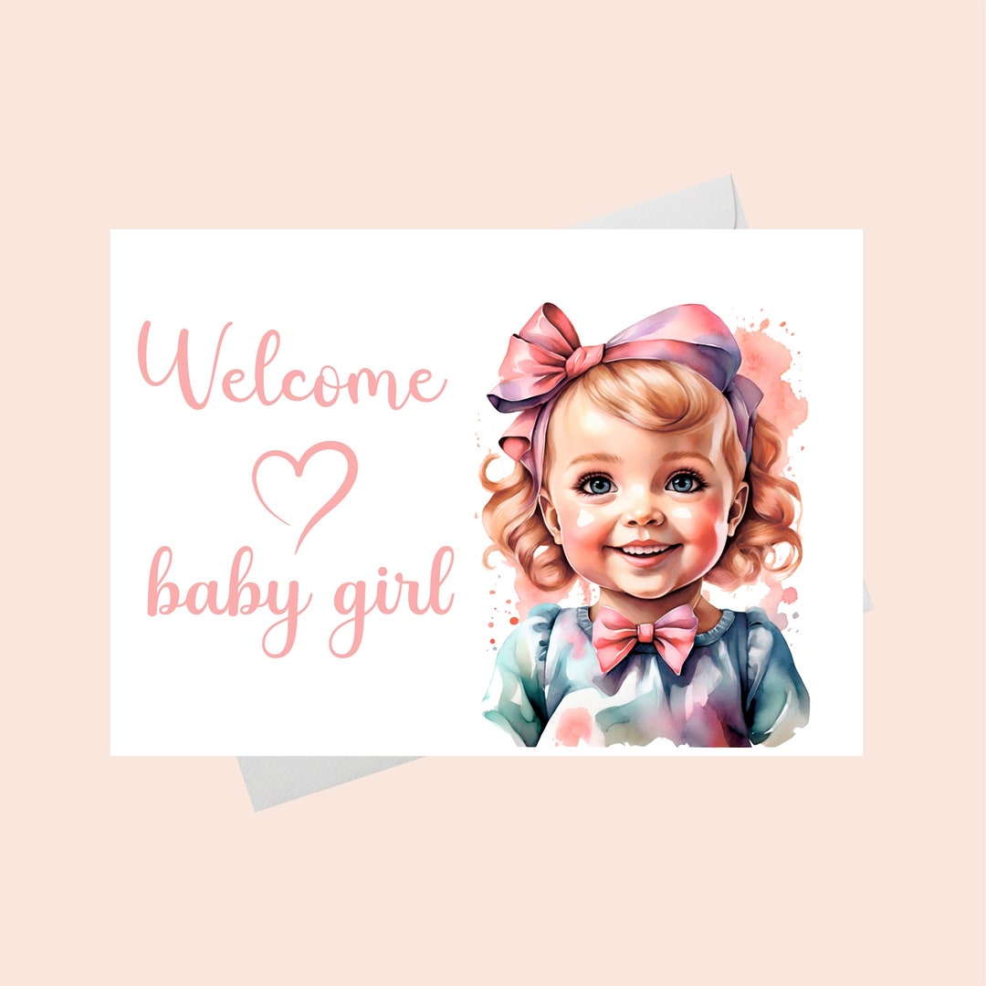 Baby Girl Welcome Card/digital Download/welcome Card - Simple Printable ...