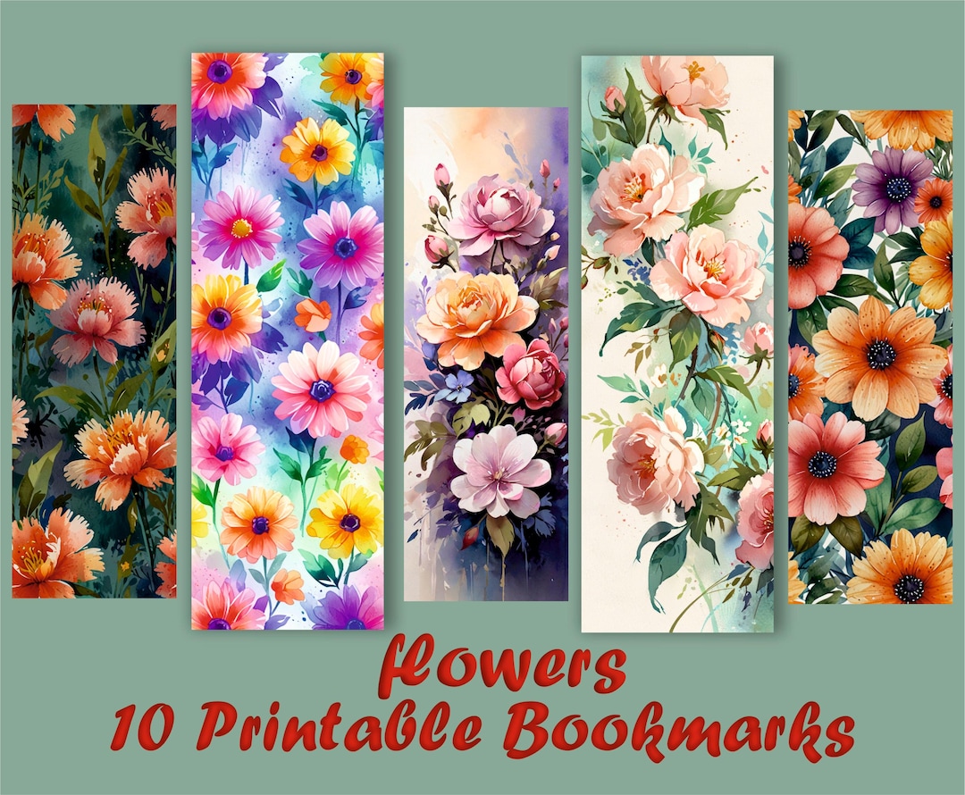 Floral Bookmark Set: 10 Printable Flower Designs (digital Download) - Etsy