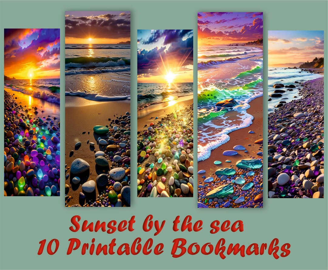 10 Printable Bookmarks Sunset by the Sea/jpg Bookmark Sheets/digital ...