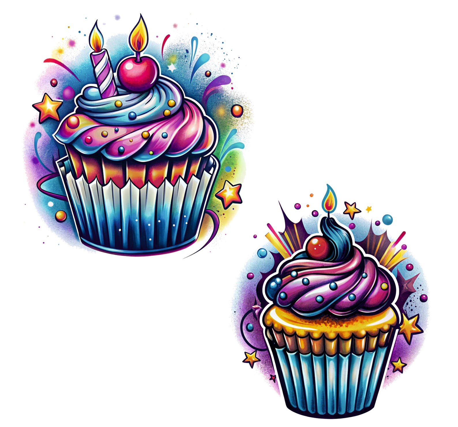 Graffiti Cupcake Watercolor Clipart - 12 PNG | Colorful Urban Street ...