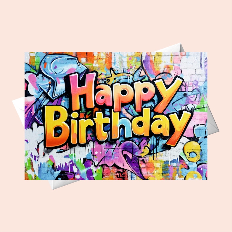 Happy Birthday Card - Graffiti Greetings/graffiti Greeting Card/digital ...