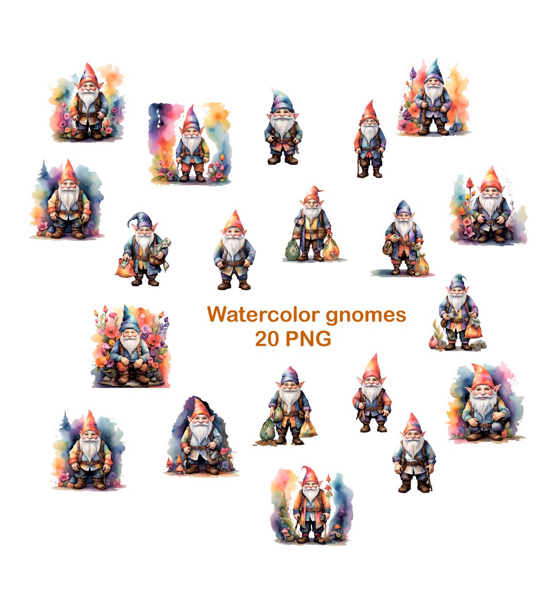Set of Illustrations of Watercolor Cute Gnomes/watercolor Gnomes ...