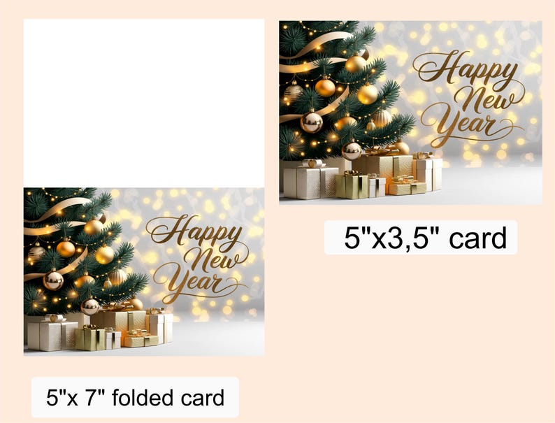 Digital Happy New Year Card - Tree With Gifts in Gold Wrapping, Festive ...