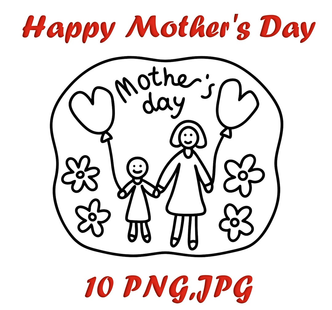 Happy Mother's Day Clipart - Black & White Set | 10 PNG and JPG Files ...