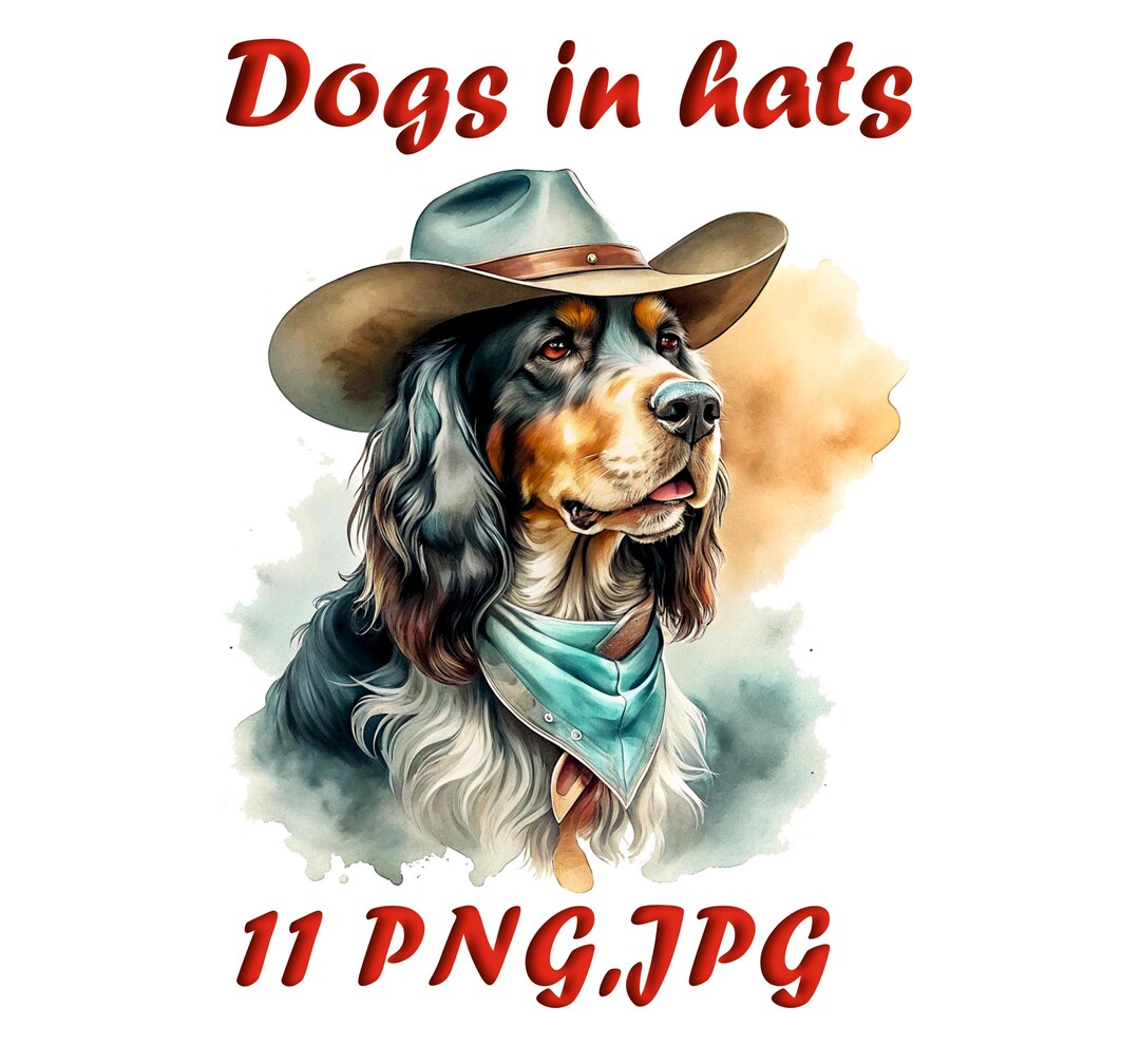 Dog Breeds in Cowboy Hats Watercolor Clip Art | 11 PNG and JPG Western ...