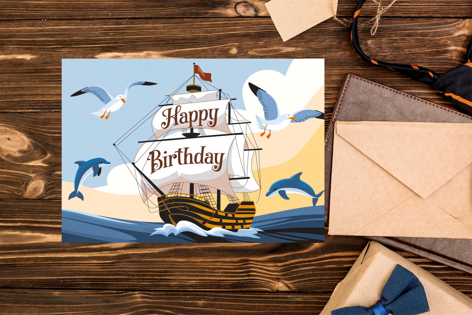 Sailboat at Sea Happy Birthday Card – Digital Nautical Greeting With ...