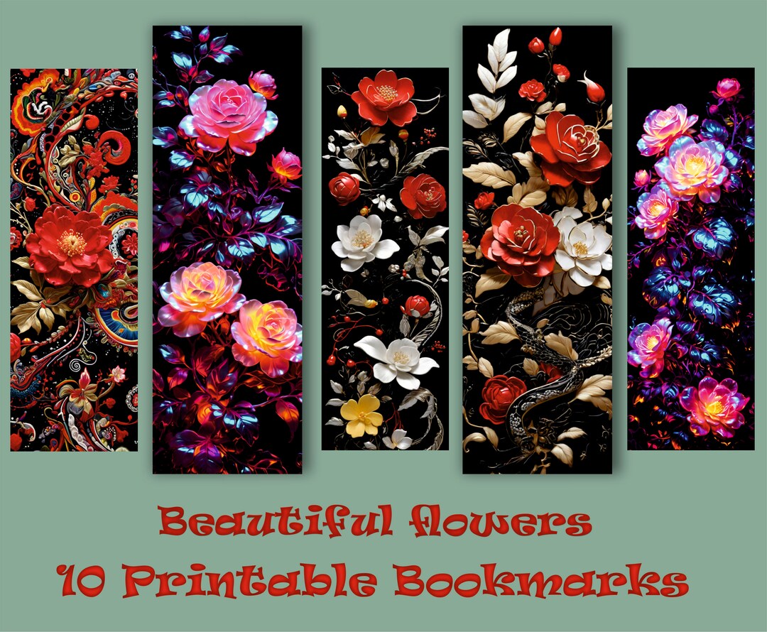 10 Printable Bookmarks With Beautiful Flowers/jpg Bookmark Sheets ...