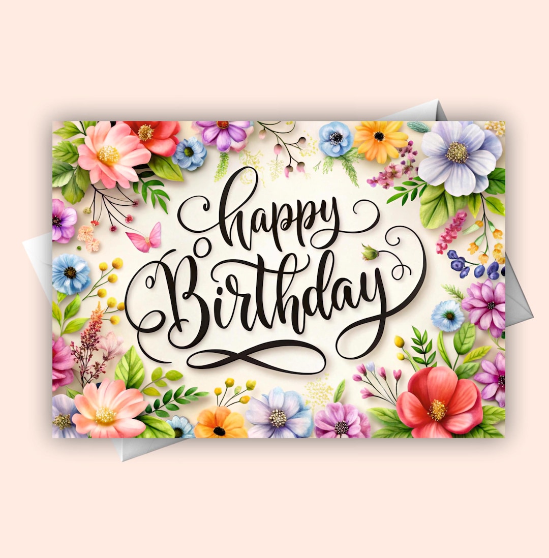 Floral Birthday Card: Watercolor Flowers, Printable Greeting (PDF) - Etsy