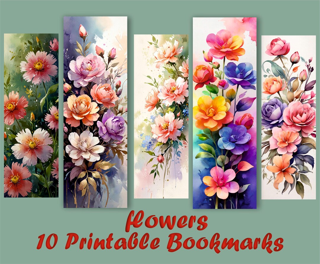 Watercolor Flower Bookmarks Printable Set of 10 - Floral Book Lover ...