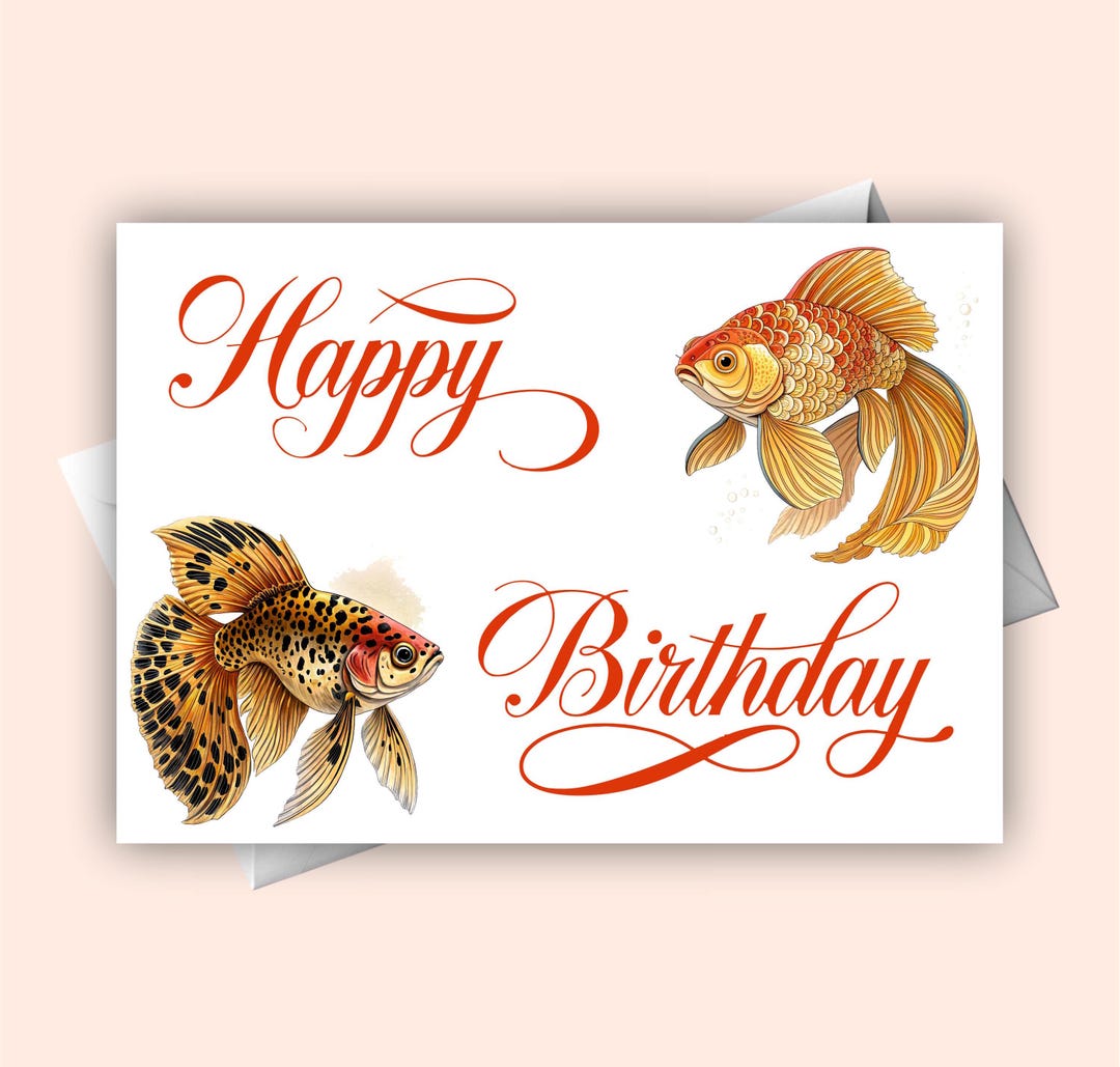 Two Goldfish Digital Birthday Card - Happy Birthday | Printable Fish ...
