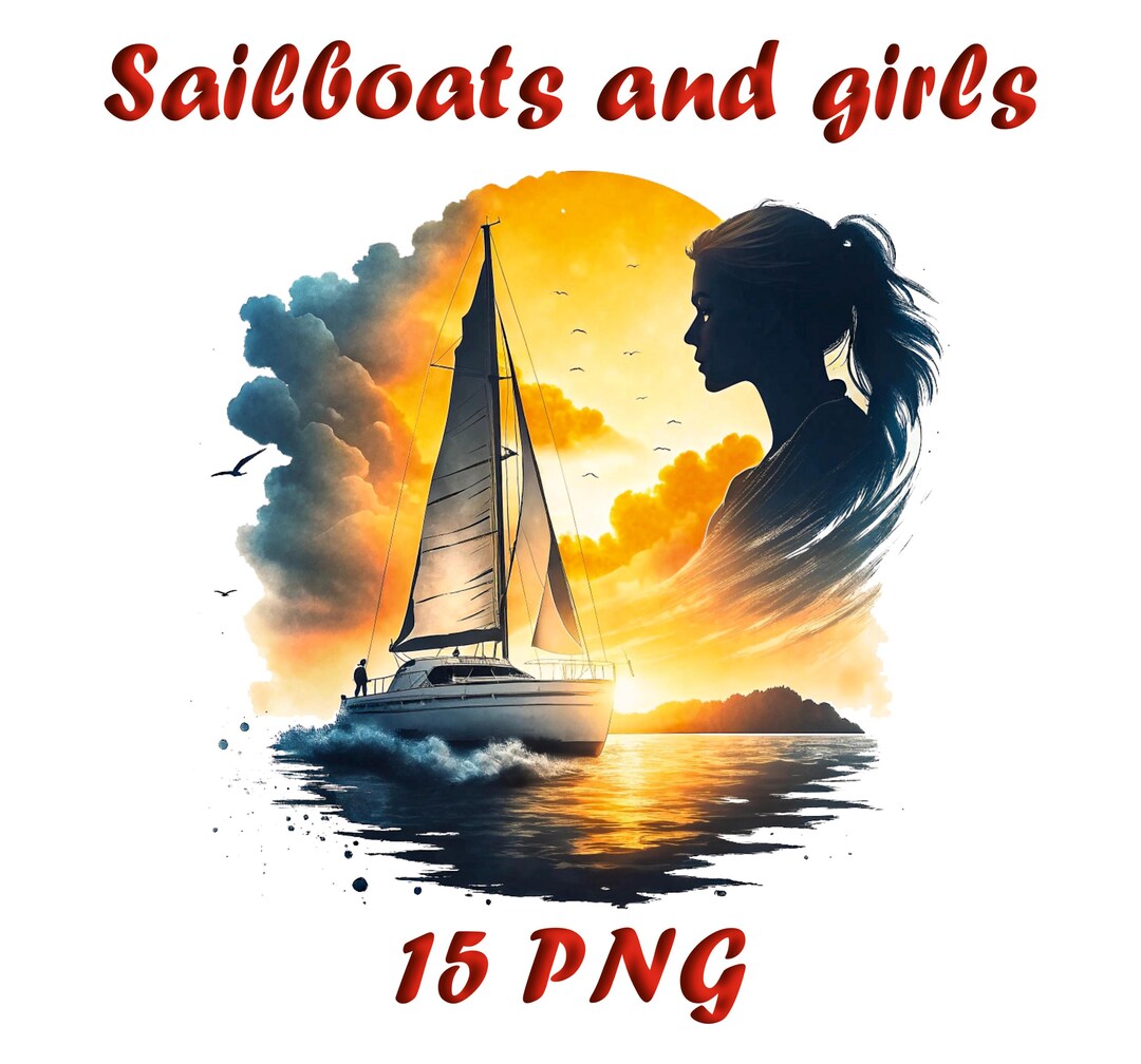 Sailboats and Girls Watercolor Clip Art | Nautical Art | 15 PNG Digital ...