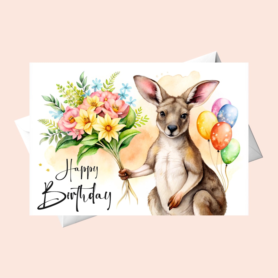 Congratulations With Kangaroo and Flowers.happy Birthday Card / Digital ...