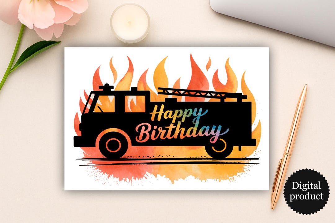 Firefighter Birthday Card: Fire Truck Printable (PDF Download) - Etsy