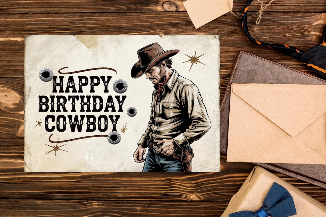 Cowboy Birthday Card Printable | Western Greeting for Him Digital ...