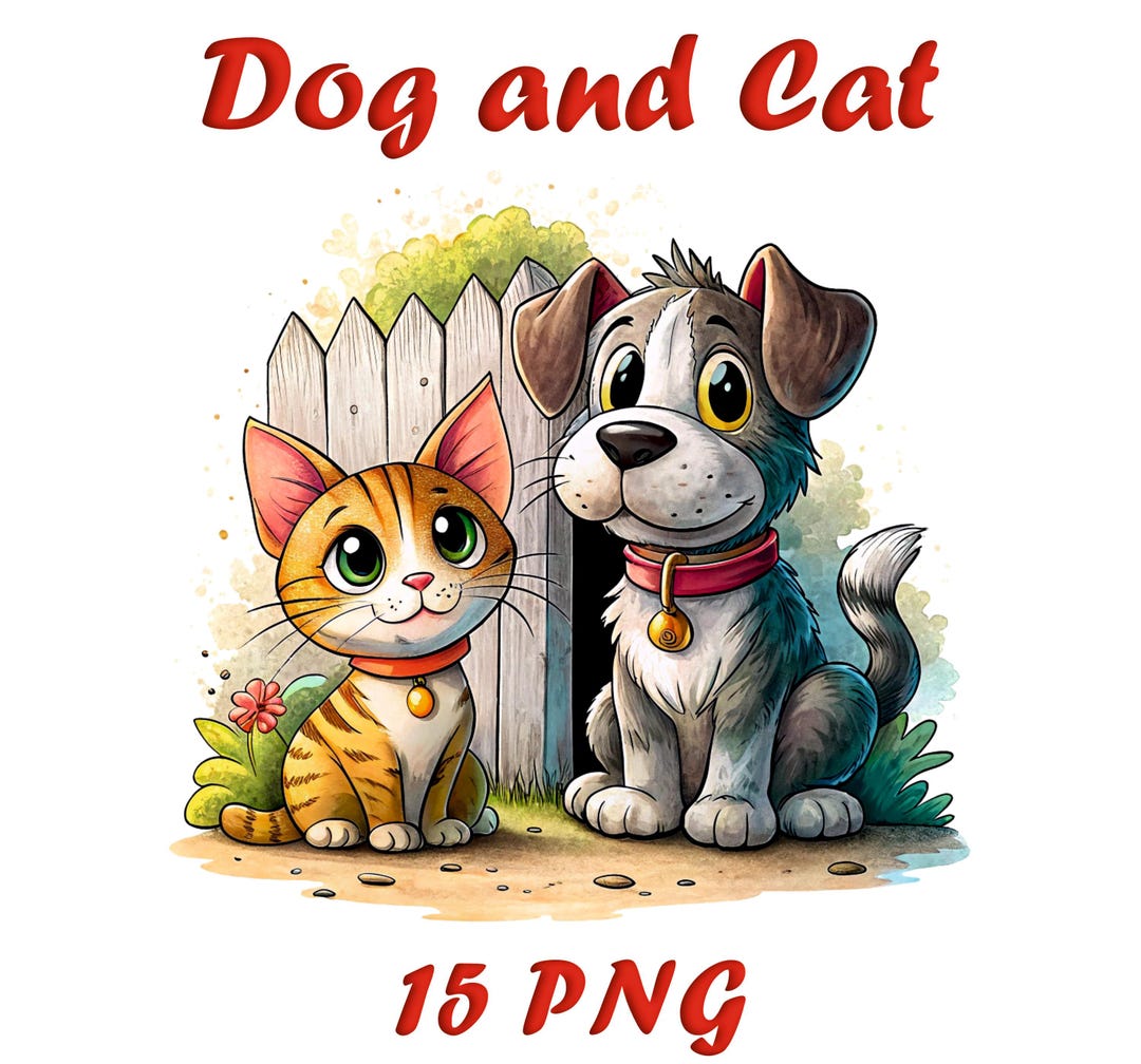 Watercolor Dog and Cat Clipart: 15 PNG Pet Illustrations (digital ...