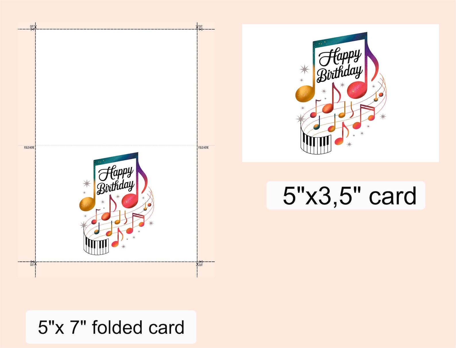Musical Happy Birthday Card (digital Download) Music Notes - Etsy