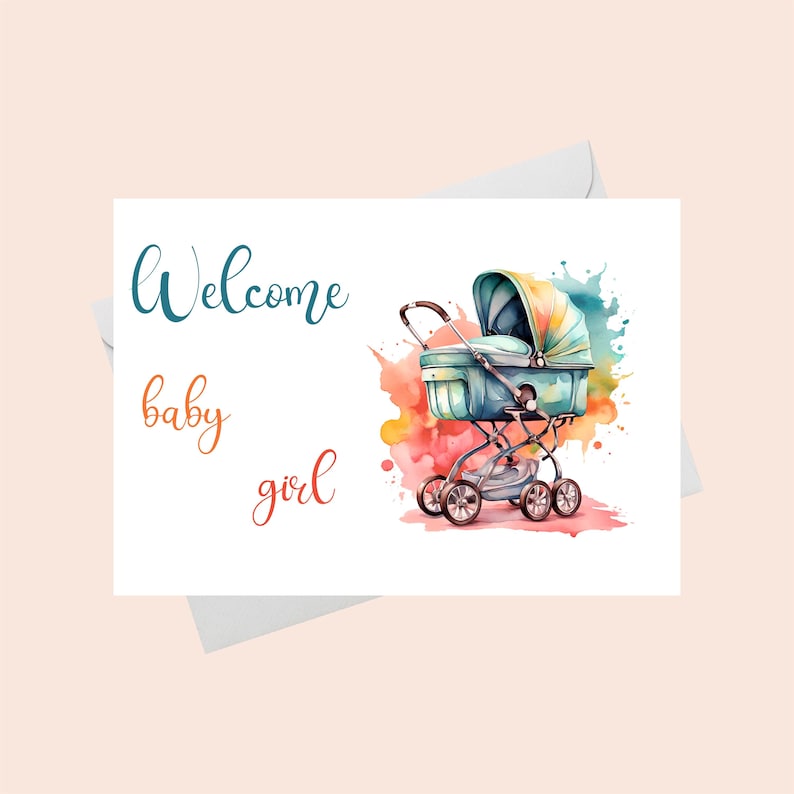 Welcome Baby Girl Card/digital Download/welcome Card Simple Printable ...