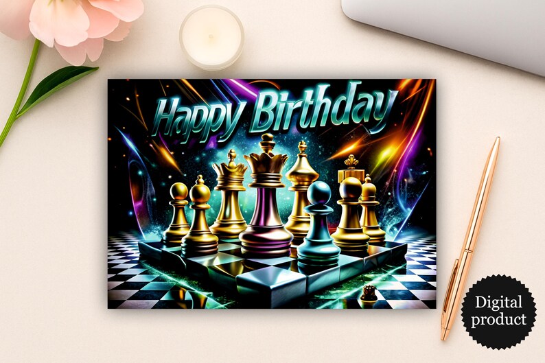 Chess Birthday Card Printable, Digital Birthday Greeting Card for Chess ...