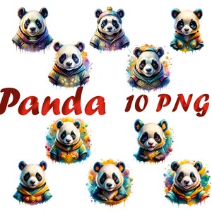 Watercolor Panda Clipart 10 PNG/ Colorful Clipart/ Children's Clipart ...