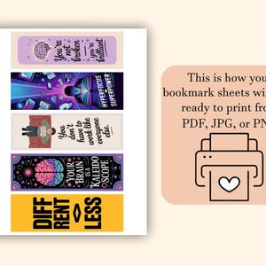 Adhd Bookmarks Printable – 10 Motivational Bookmarks for Neurodivergent ...