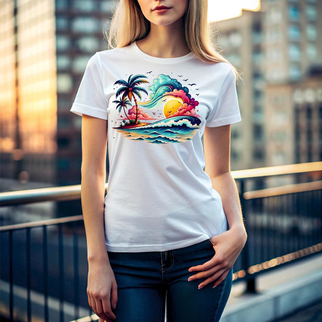 Ocean Beach T-shirt Design - Beautiful Coastal Print for Summer and ...