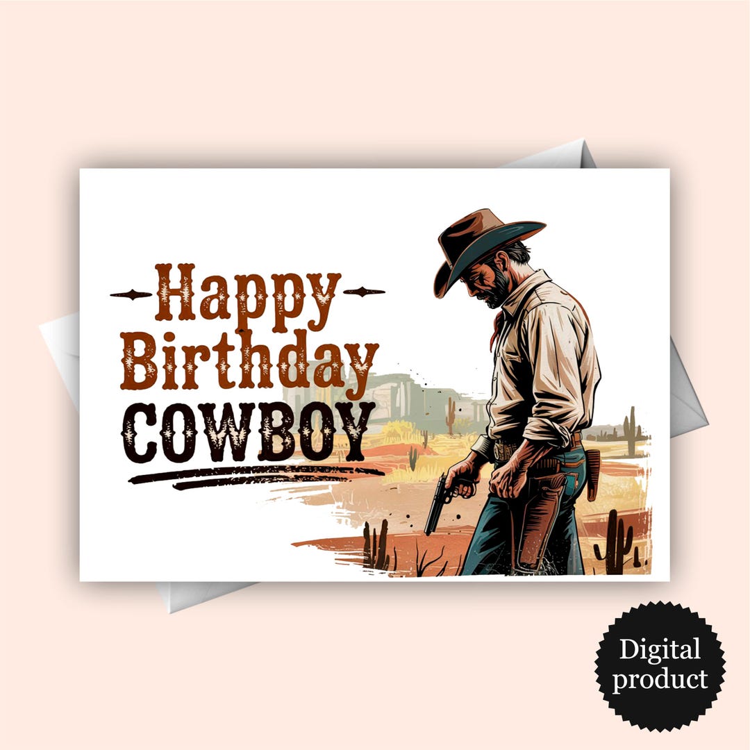 Happy Birthday Cowboy Card – Western Watercolor Digital Birthday Card ...