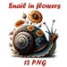 Snails in Flowers Watercolor Clip Art | 12 PNG Cute Garden Animals ...