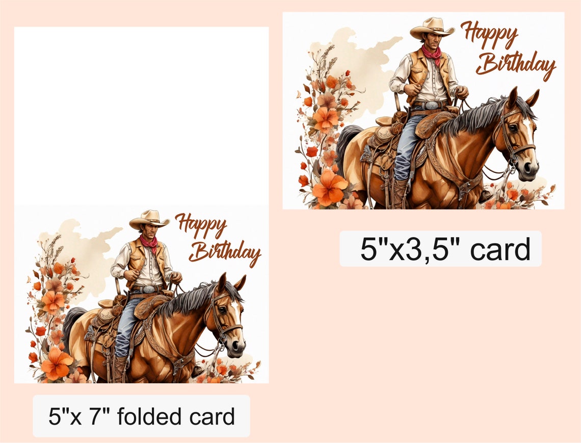 Cowboy Horse Birthday Card: Printable Western Design (PDF) - Etsy