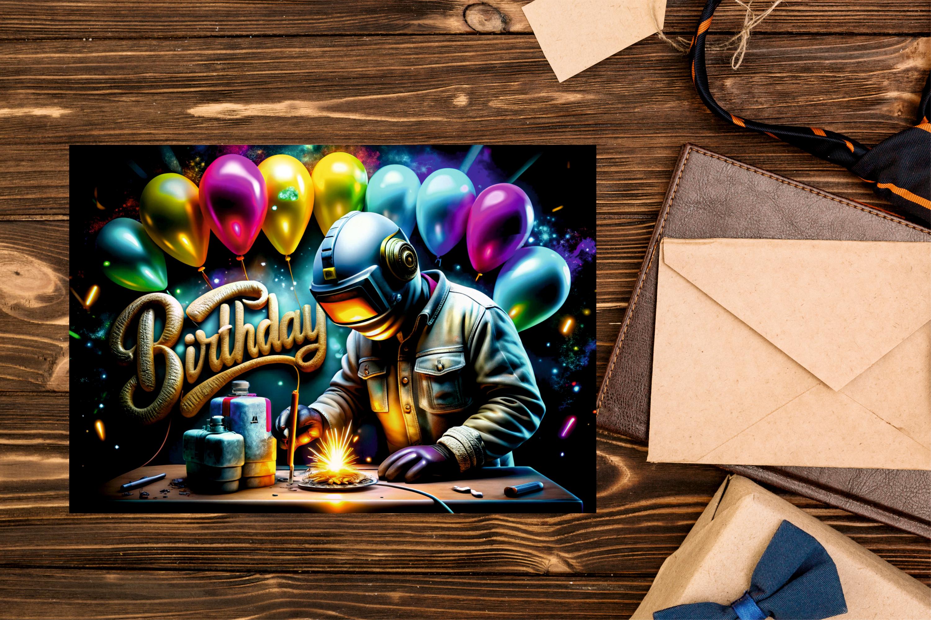 Welder Birthday Card With Colorful Balloons – Digital Greeting Card for ...