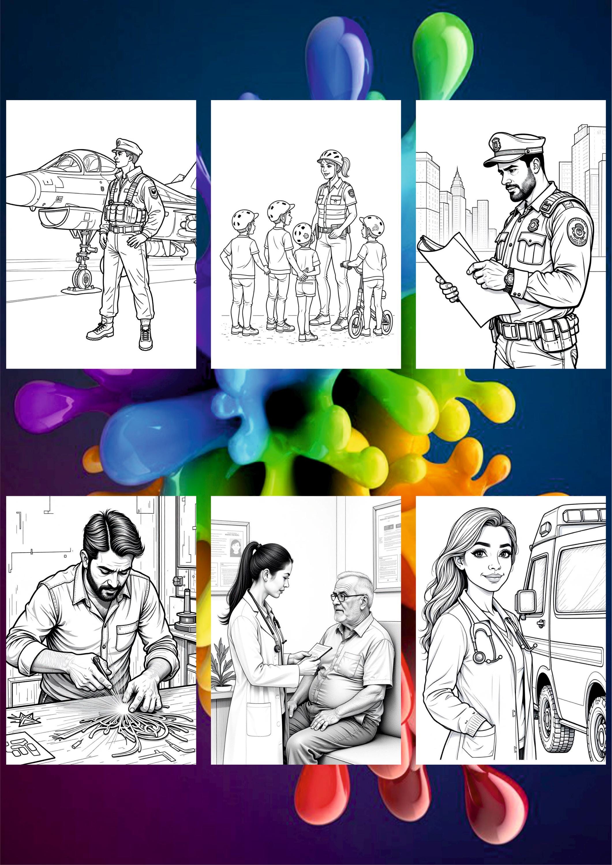 Professions Coloring Book 25 Pieces/coloring Pages for Adults and ...