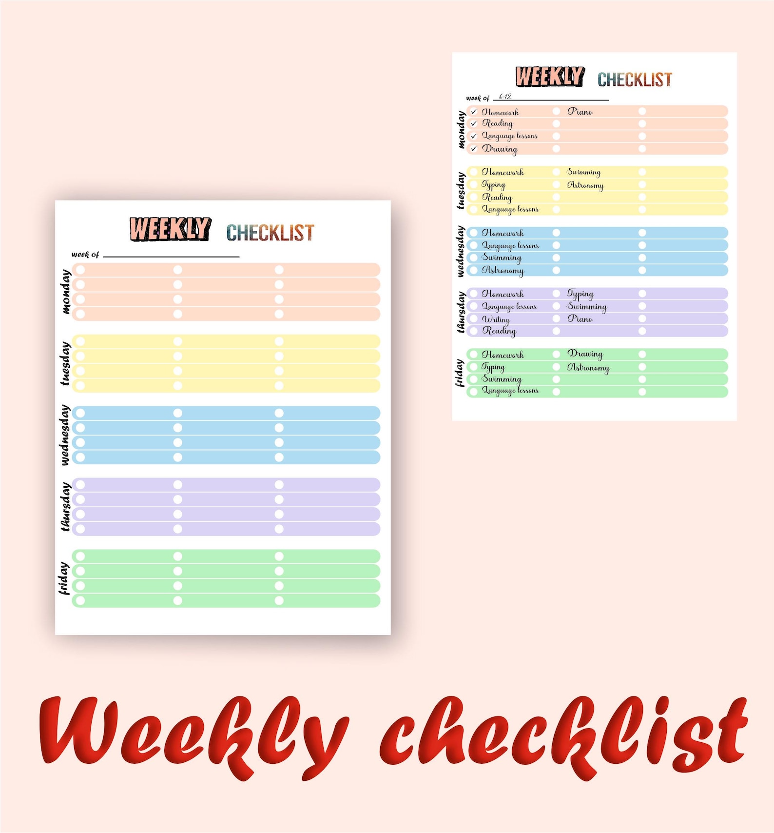 Editable Weekly Checklist/to Do List/ Task Table/ Daily ...