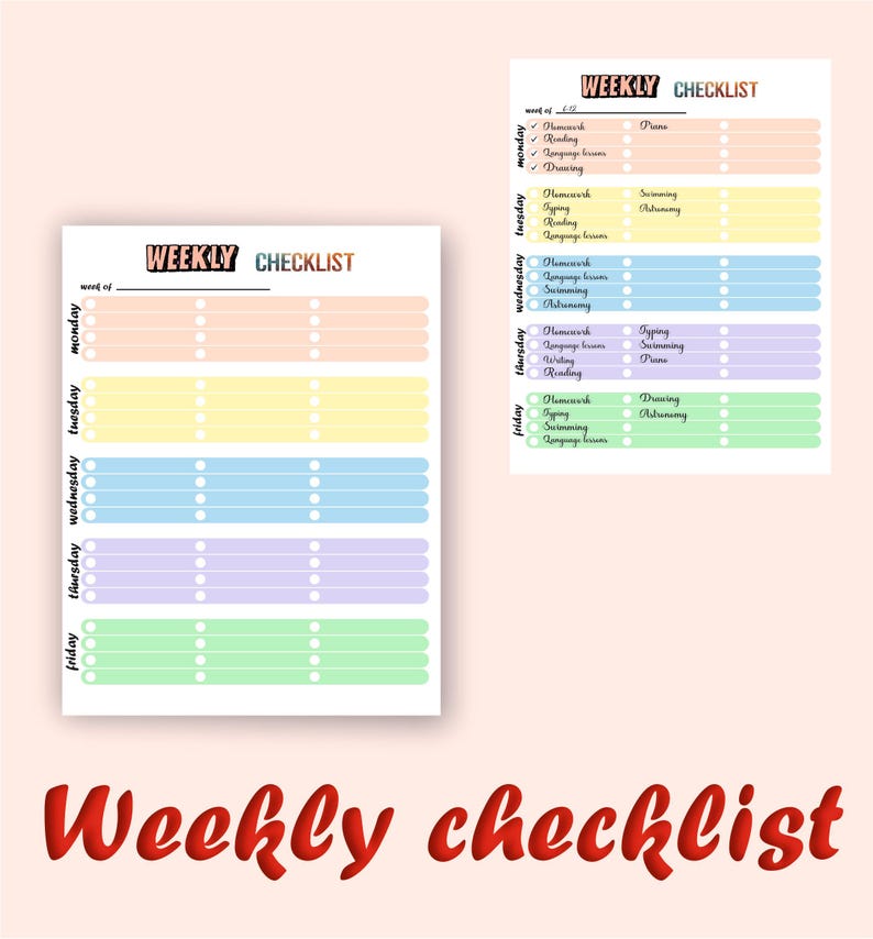 Editable Weekly Checklist/to Do List/ Task Table/ Daily ...